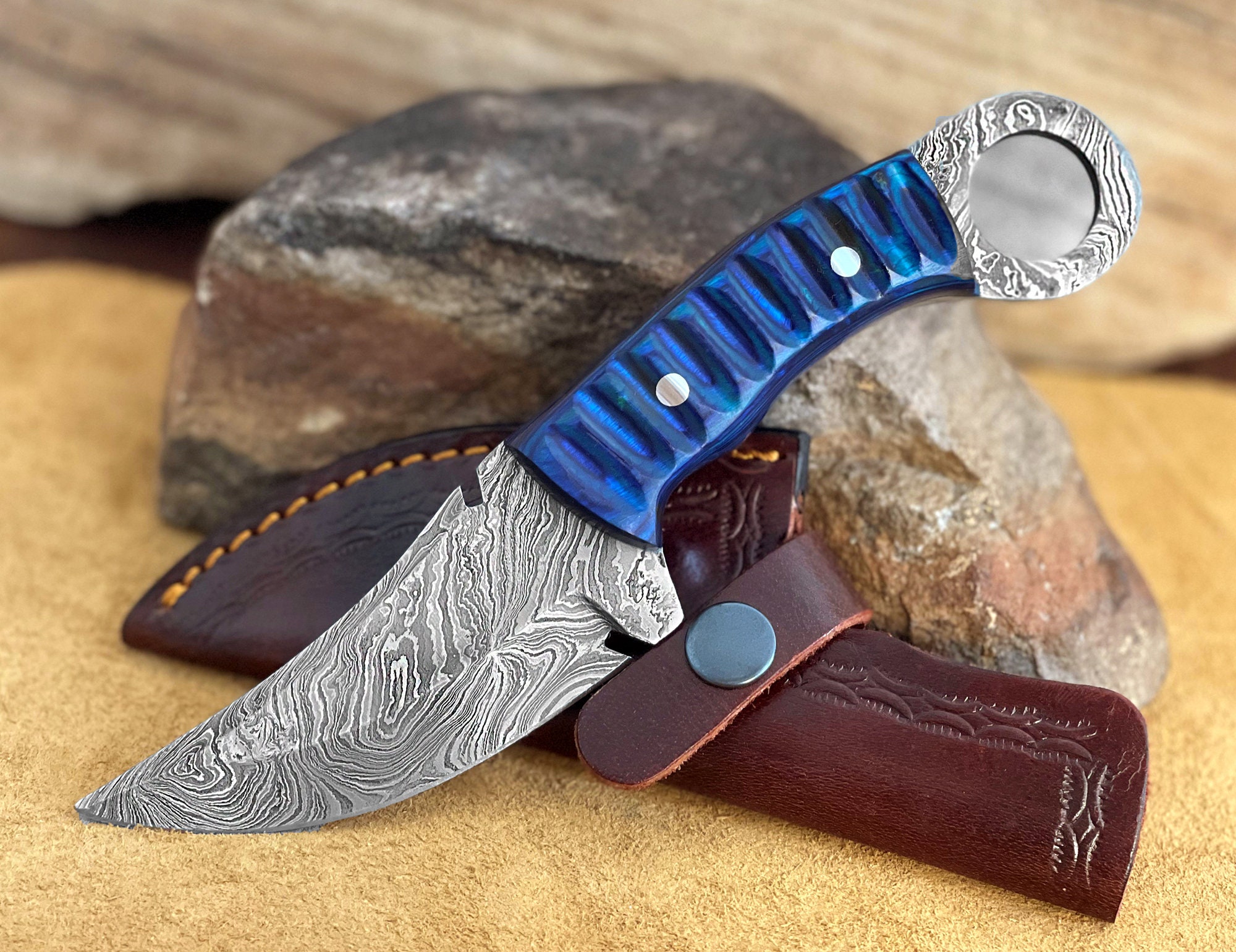 Damascus Steel Engraved Pocket Knife 8'' Custom Full - Etsy