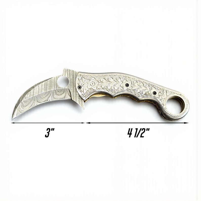 Handmade Damascus Karambit Folding Knife Steel Handle With Engraved ...