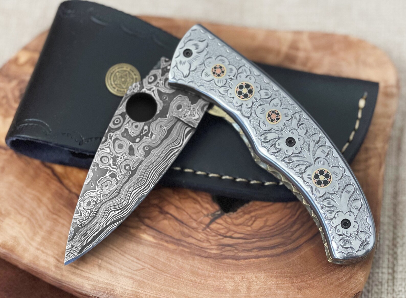 Damascus Steel Pocket Knife unique Damascus Folding Knife - Etsy