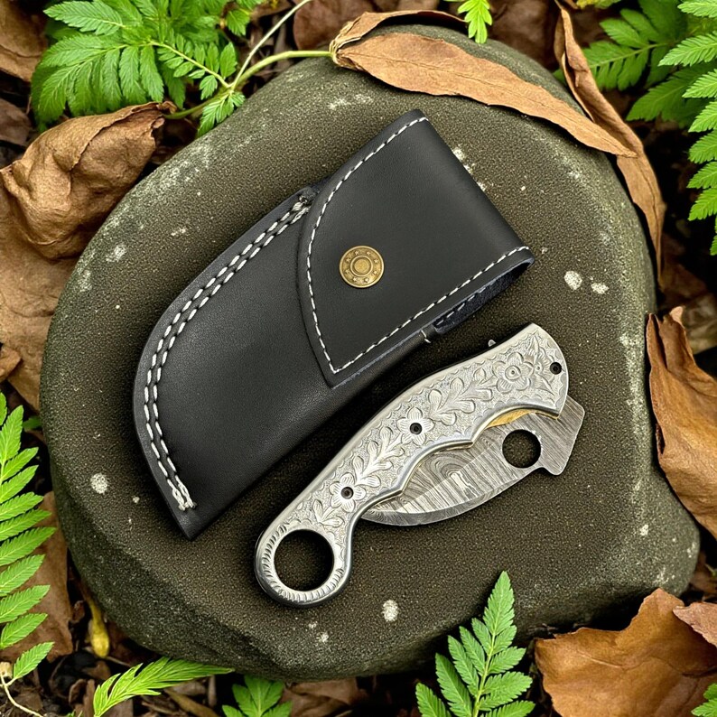 Handmade Damascus Karambit Folding Knife Steel Handle With Engraved ...
