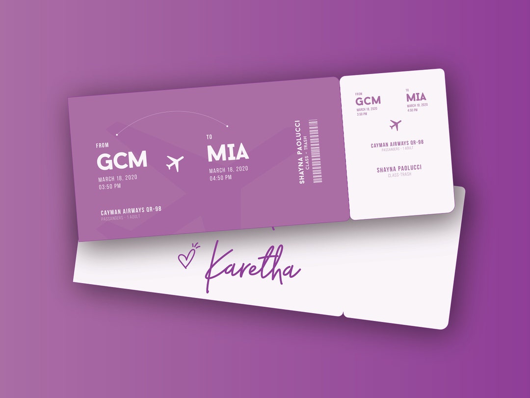 Custom Plane Ticket, Boarding Pass, Surprise Holiday Getaway by Arra ...