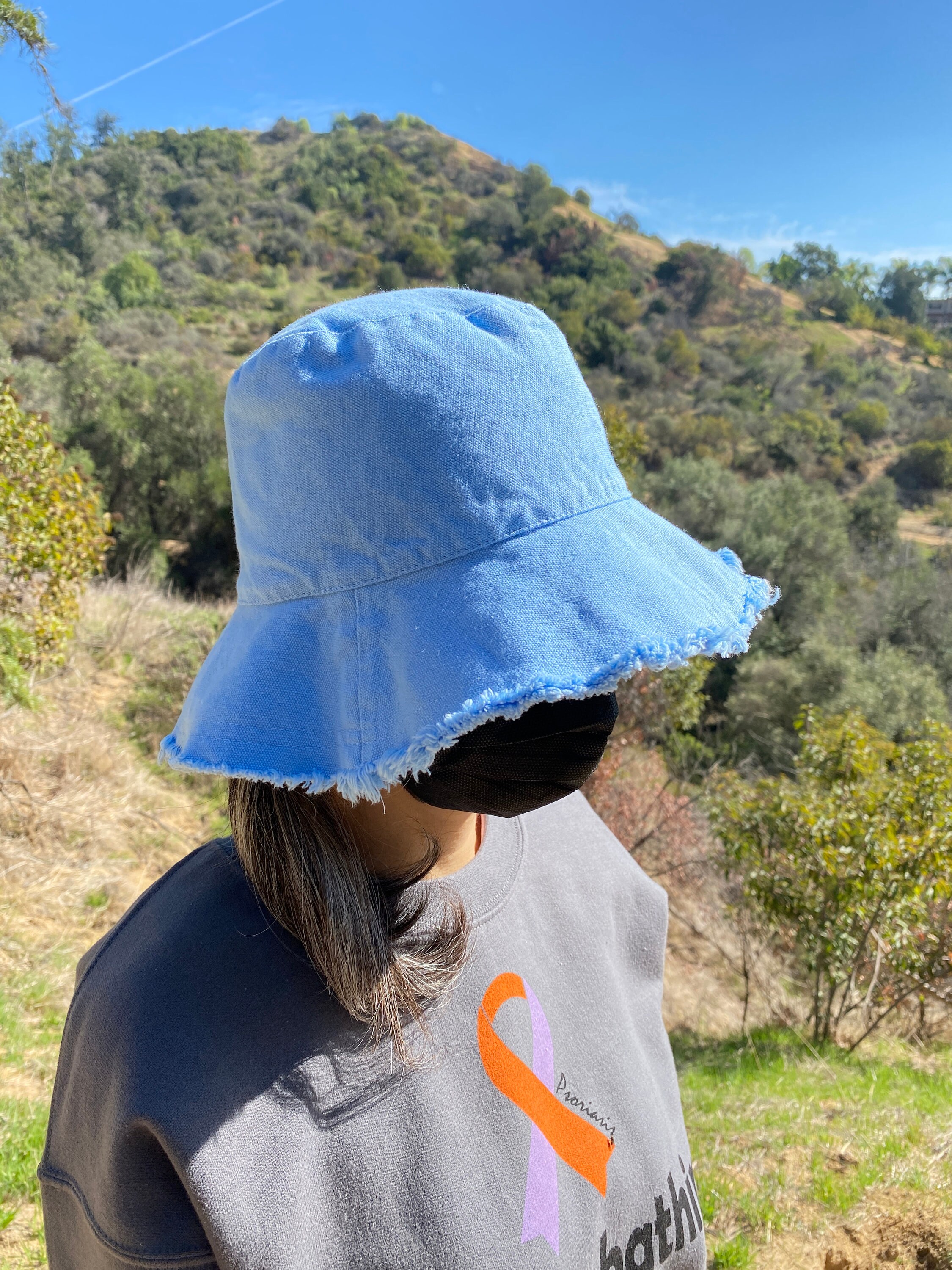 Purple Bucket Hat Cotton Bucket Hat Distressed Bucket Hat | Etsy