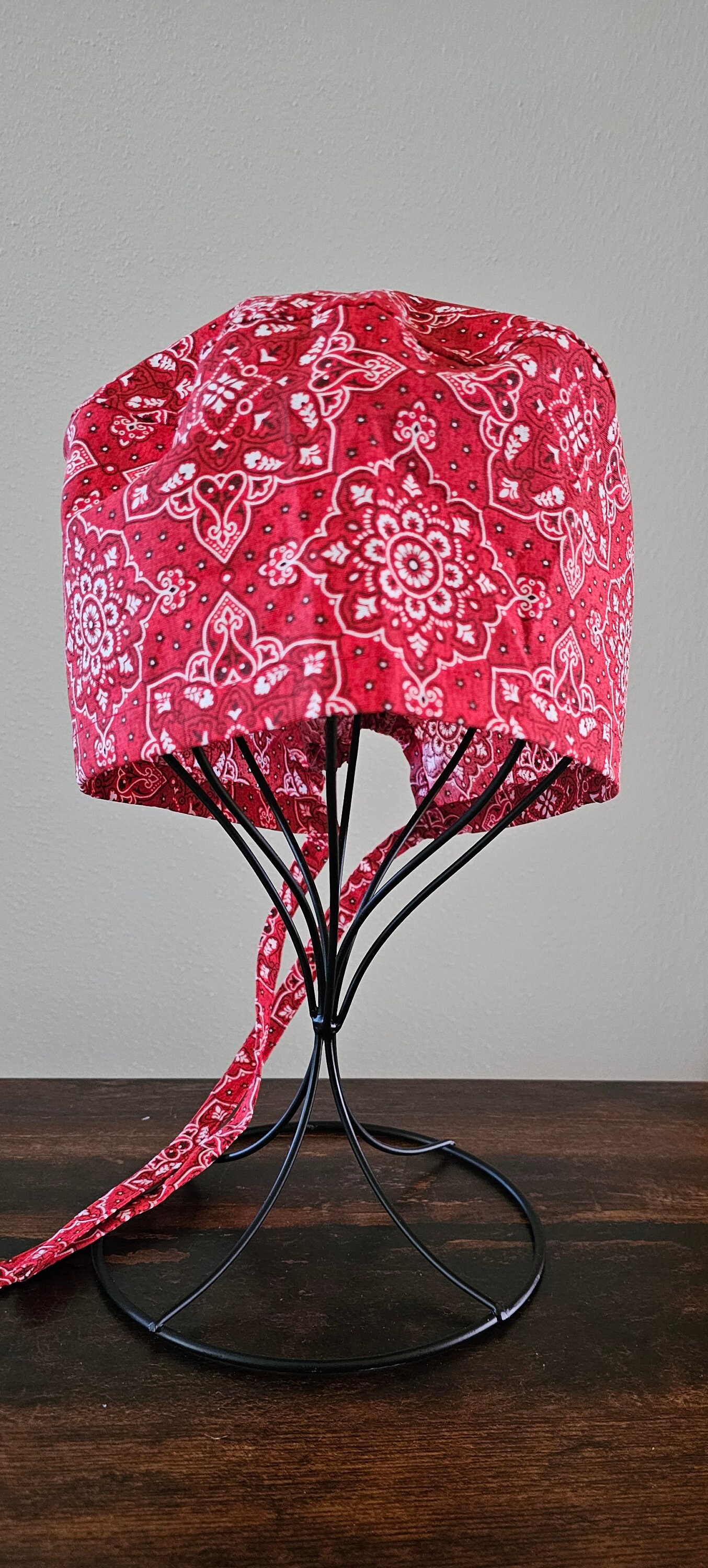 Red Bandana Surgical Scrub Cap With Ties - Etsy