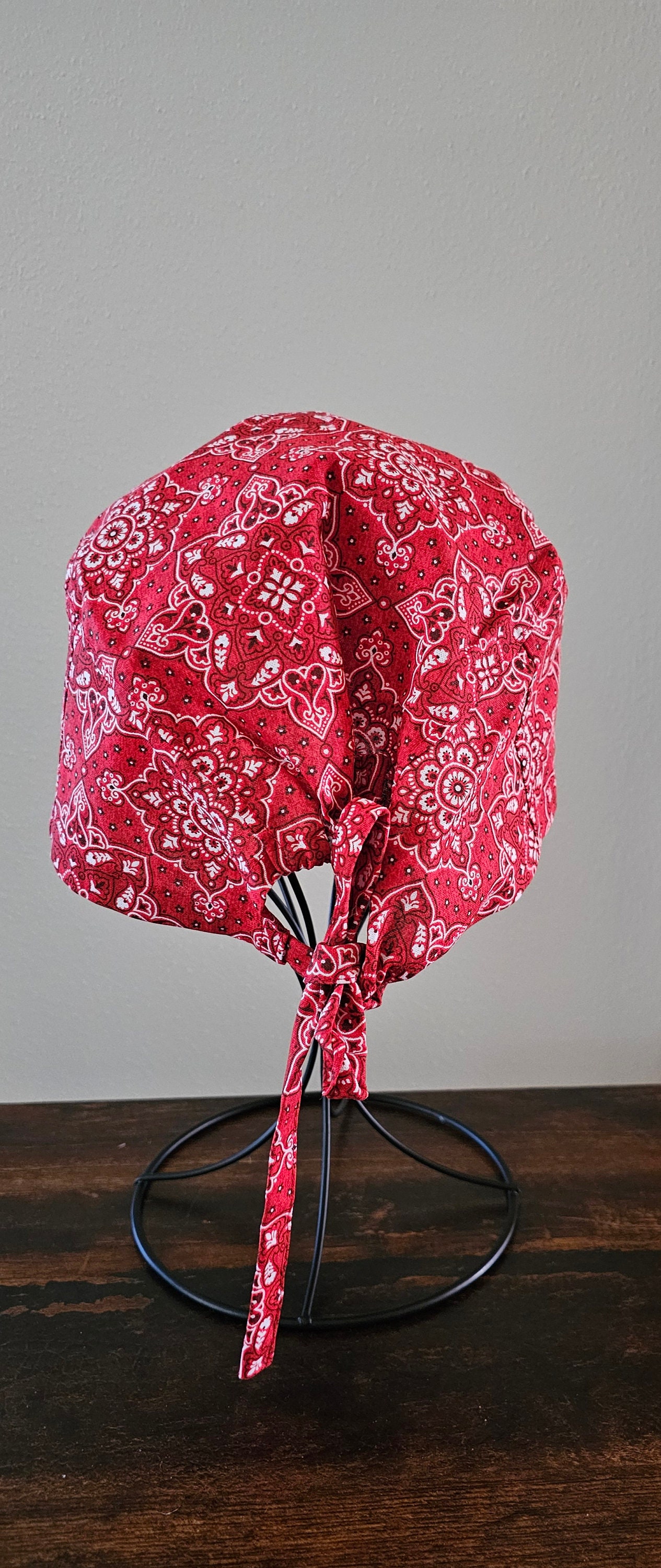 Red Bandana Surgical Scrub Cap With Ties - Etsy