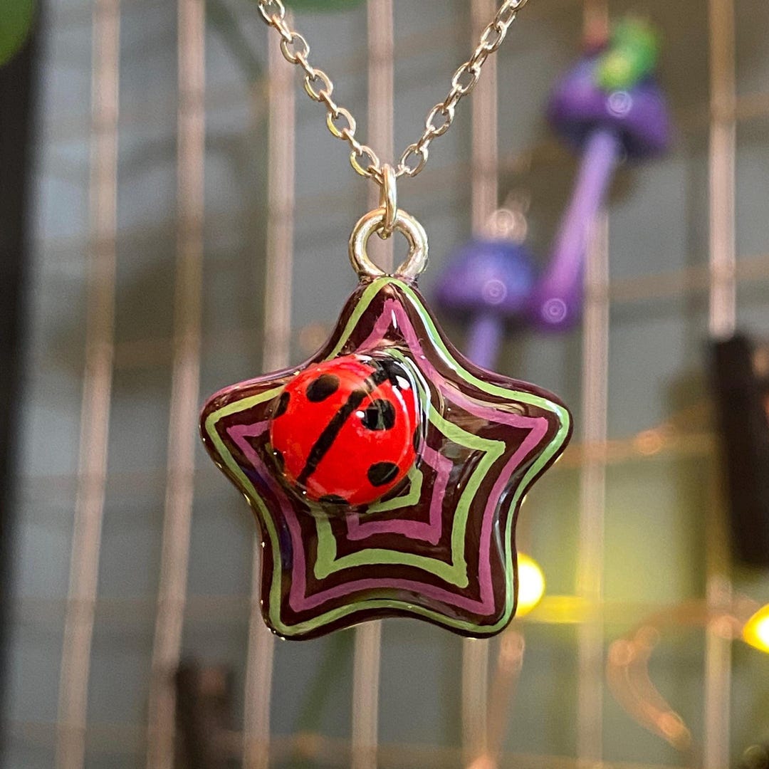 Ladybird Star Necklace, Dark Purple and Green, Ladybug, Star, Pendant ...