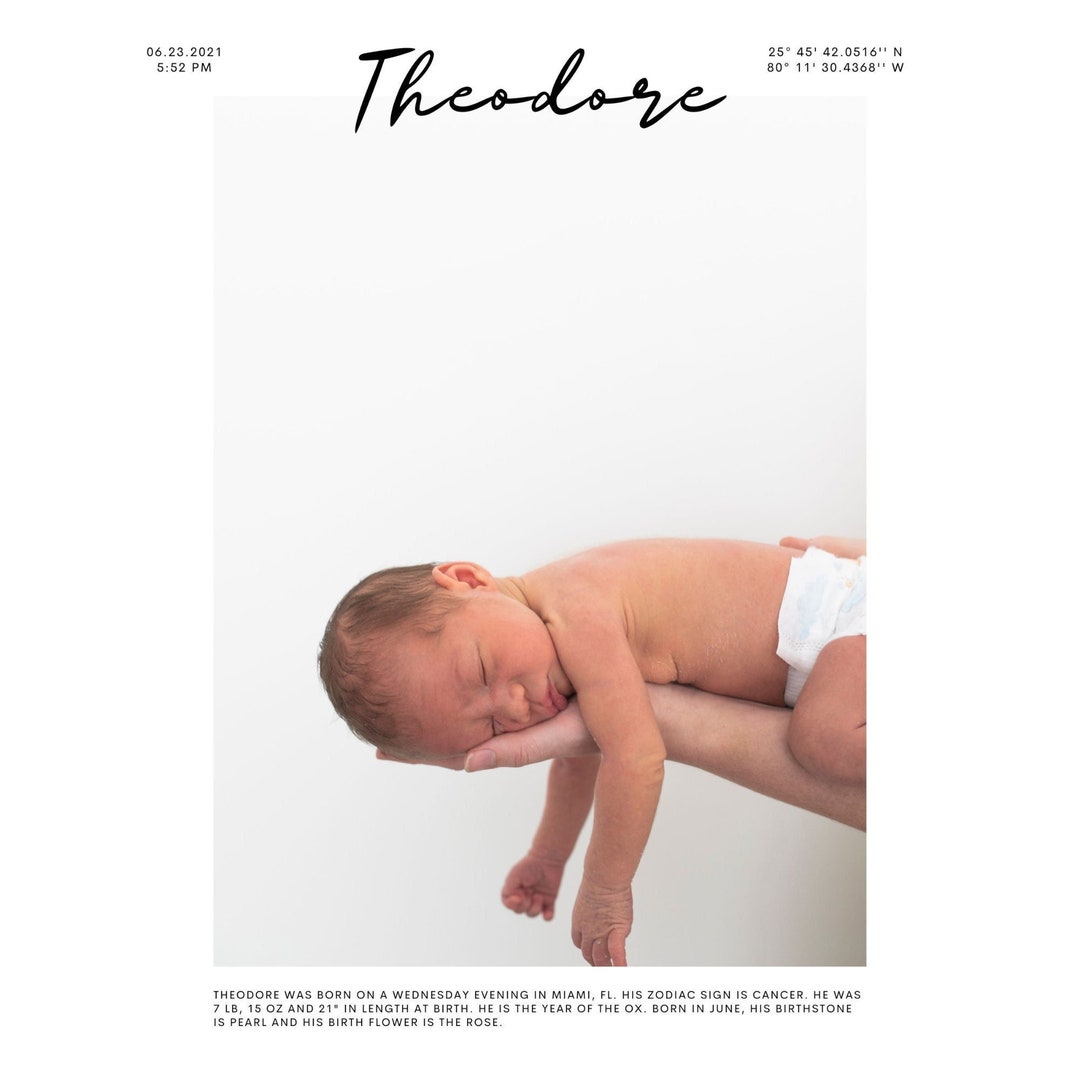 Custom Baby Birth Stat Chart With Photo Personalized Gift Newborn Gift ...