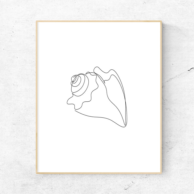 Seashell Printable Beach Art Continuous Line Ocean Print | Etsy
