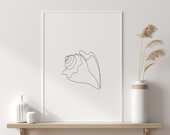 Seashell Printable Beach Art, Continuous Line Ocean Print, Nautical ...