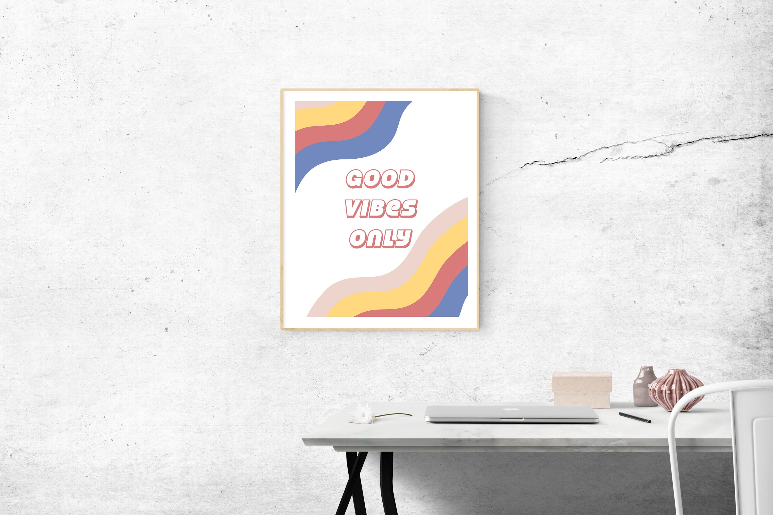 Good Vibes Only, Printable Retro Wall Art, Rainbow Art Print, Abstract ...