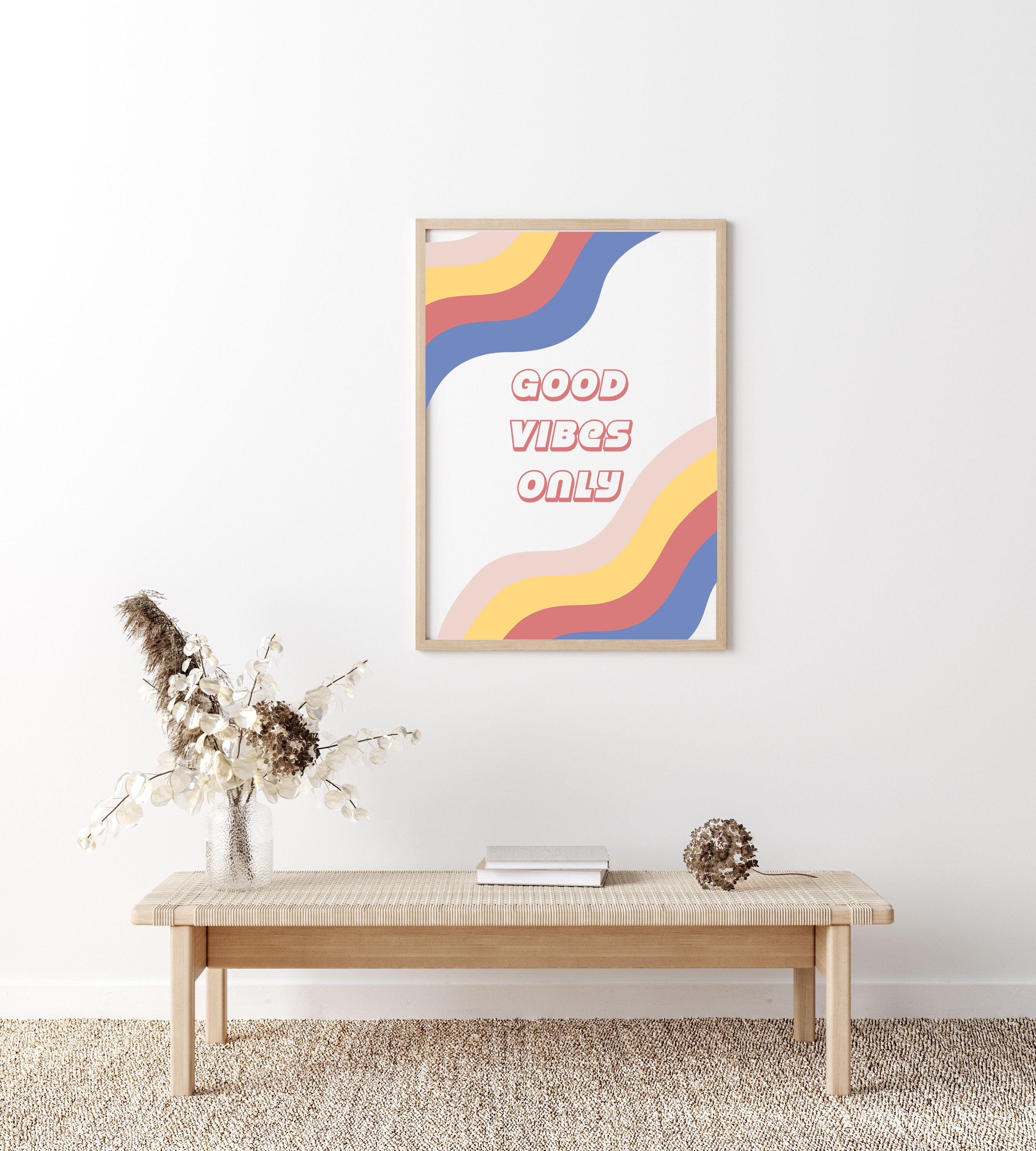 Good Vibes Only, Printable Retro Wall Art, Rainbow Art Print, Abstract ...