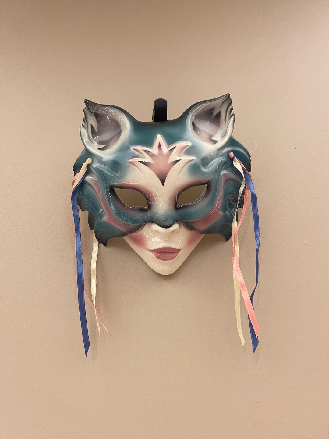 Stunning Vintage Feline Wall Mask, Made in USA, Clay Art - Etsy