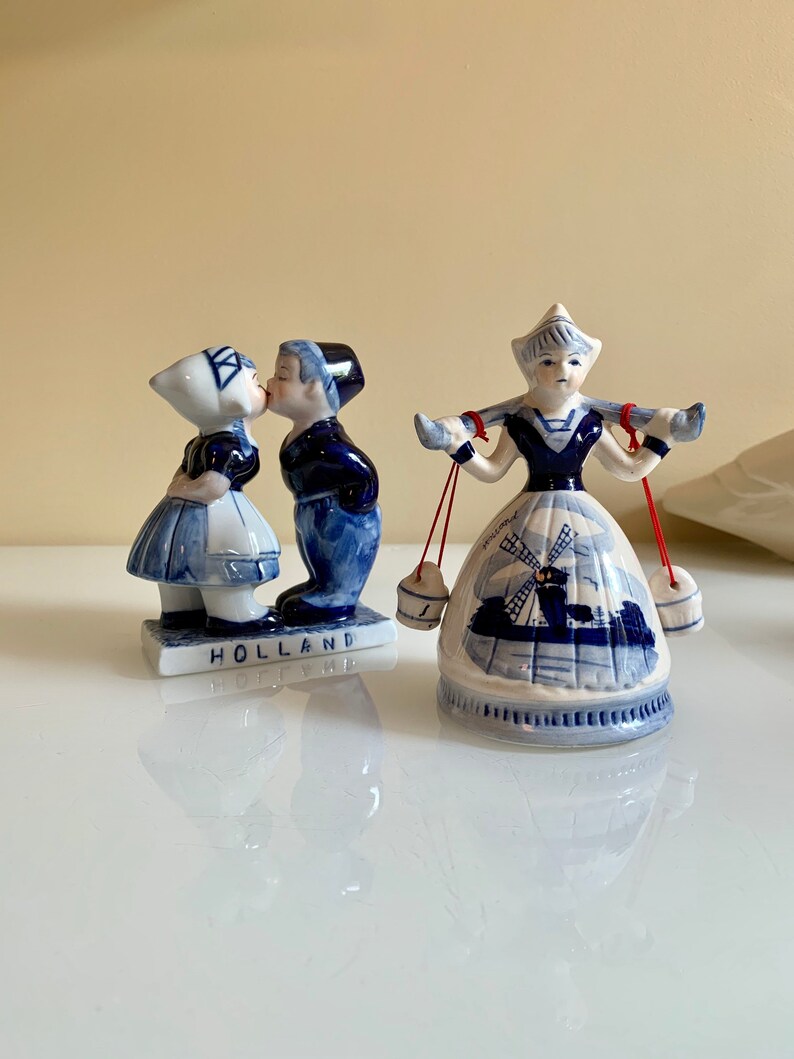 Delft Blue Vintage Handpainted Figurines and Dish - Etsy Canada