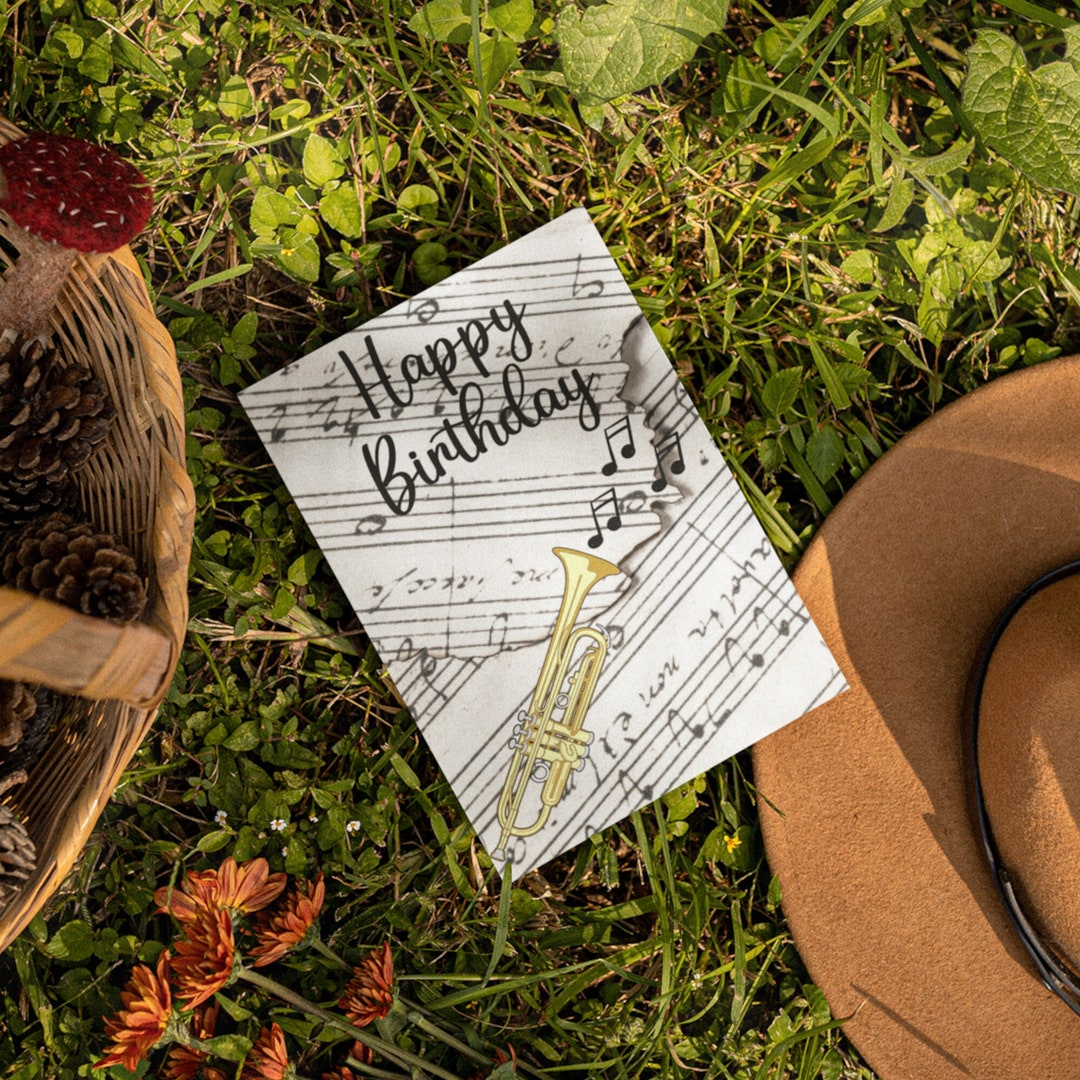 Happy Birthday With Trumpets - Premium Birthday Trumpet A5 Card - Gift ...