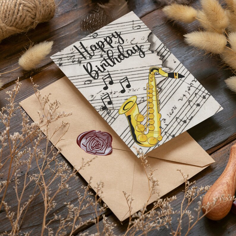 Happy Birthday With Saxophones - Premium Birthday Saxophone A5 Card ...