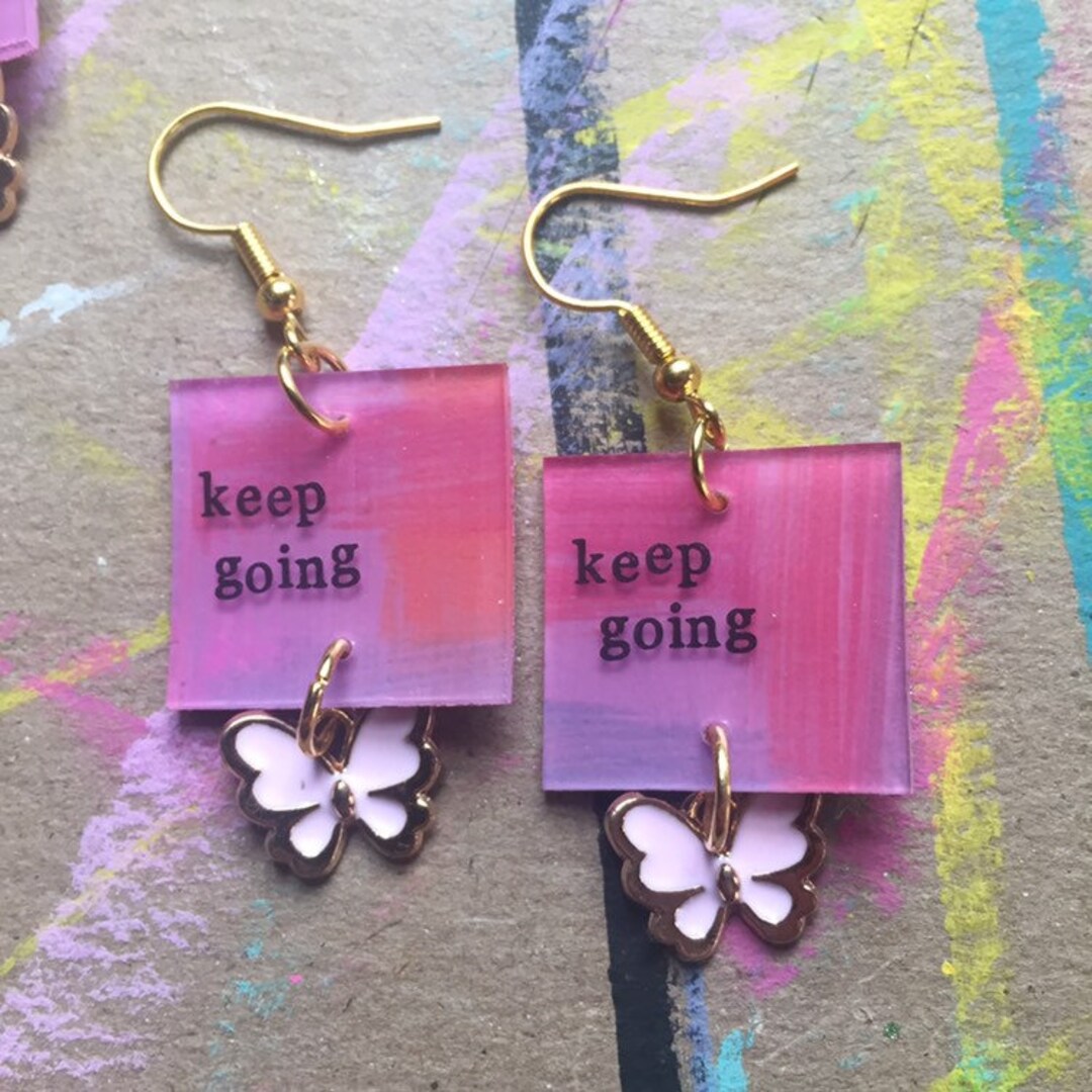 Keep Going Earrings / Mental Health Gift / Motivational Gift / Youre ...