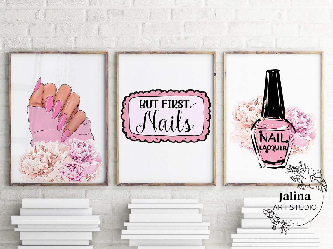 Nail salon wall art set of 3 prints Printable nail studio | Etsy