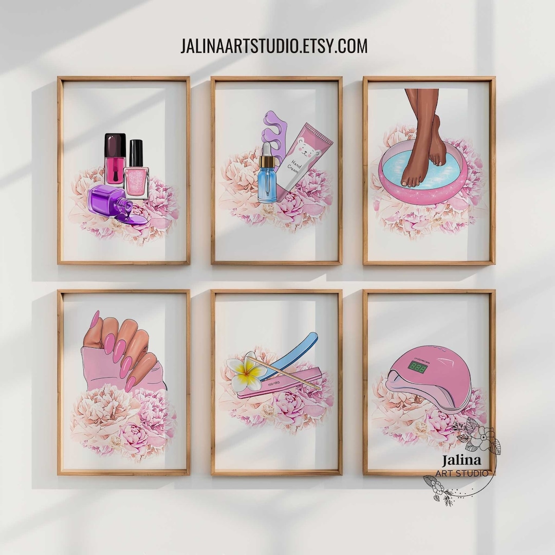 Nail Salon Decor, Nail Studio Wall Decor, Set of 6 Prints, Nail Studio ...