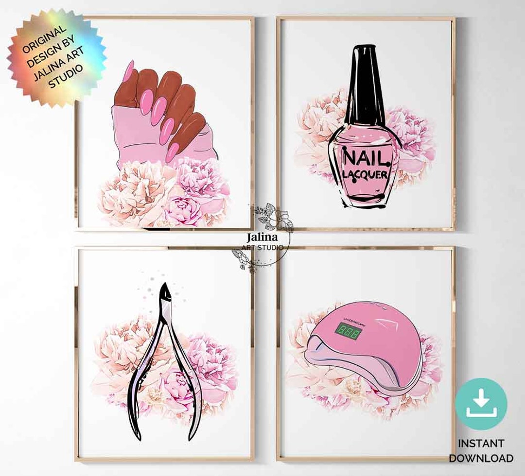 Nail Salon Wall Art, Printable Manicure Posters Set of 4, Nail Studio ...