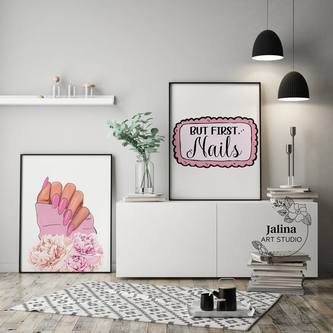 Nail salon wall art set of 3 prints Printable nail studio | Etsy