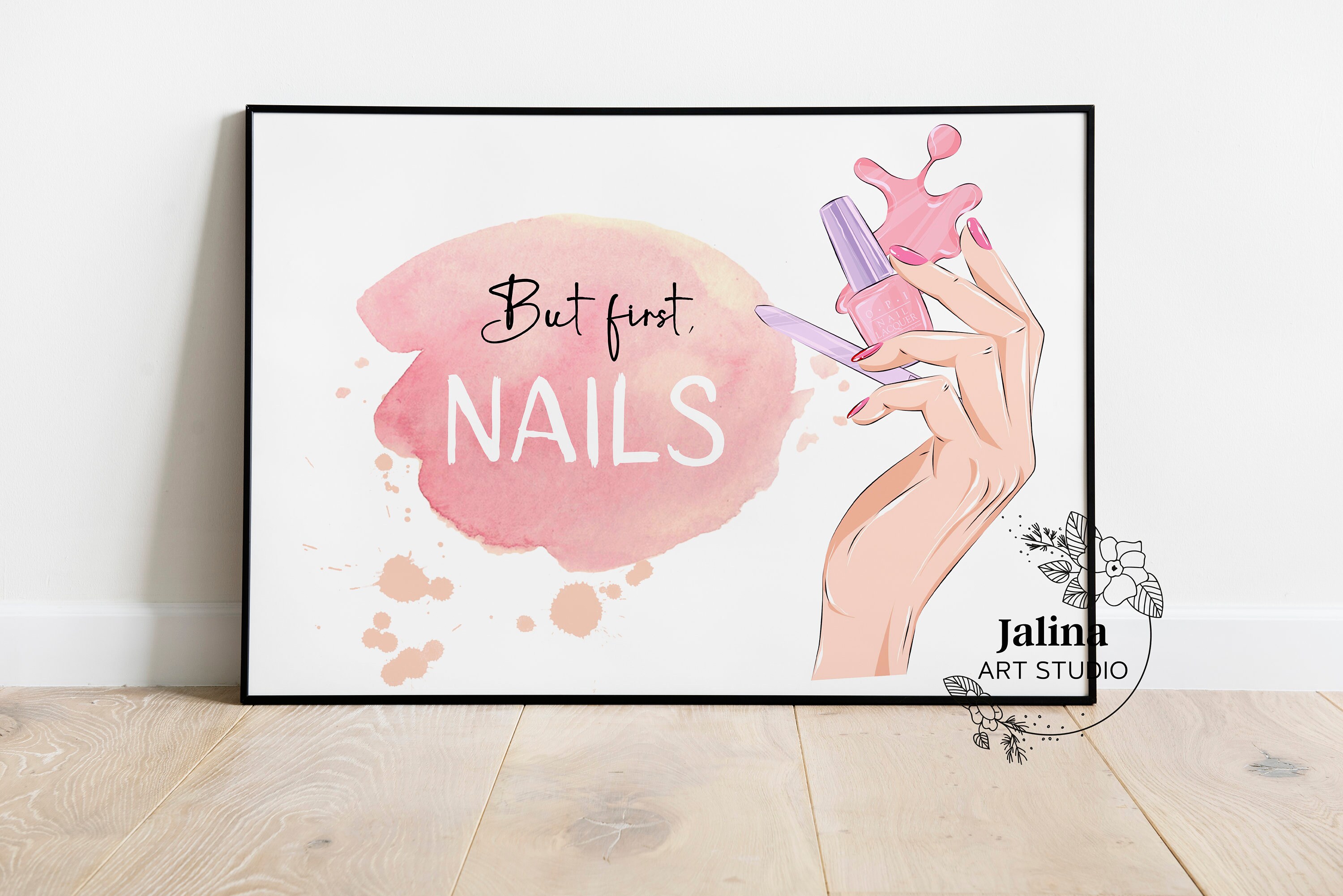 Nail salon decor Nail quote But first nails poster printable | Etsy