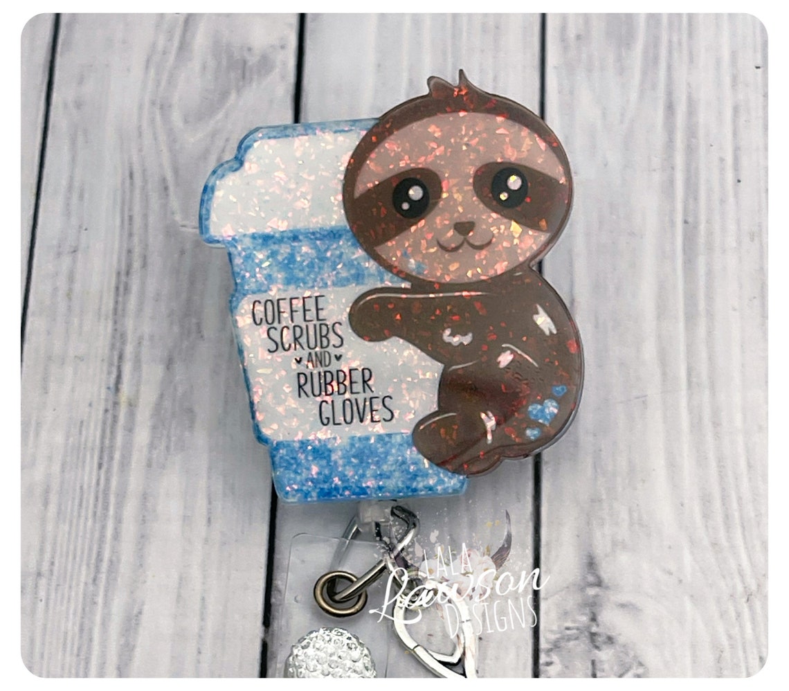 Sloth and Coffee Badge Reel Medical ID Retractable 360 - Etsy