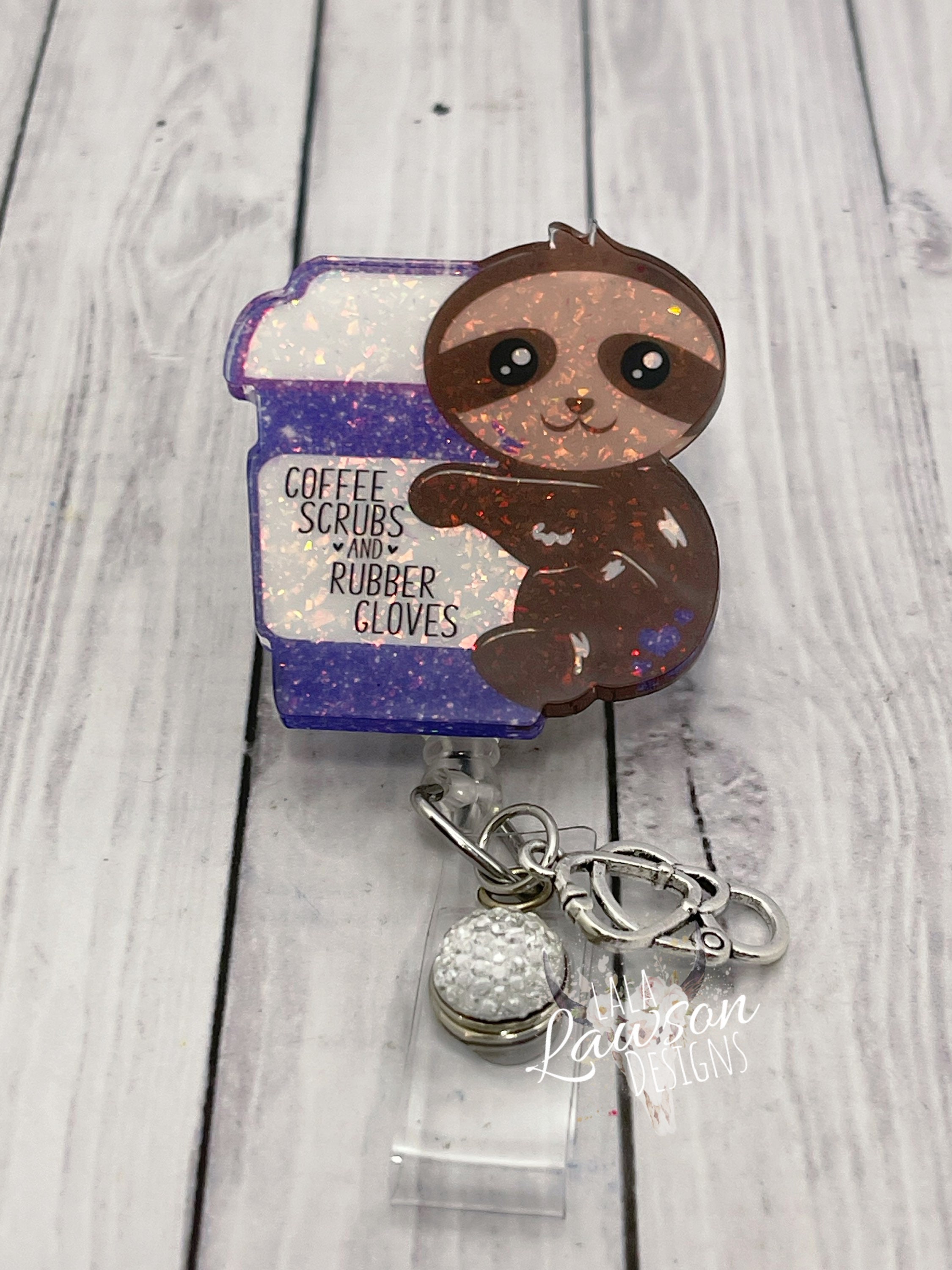Sloth and Coffee Badge Reel Medical ID Retractable 360 - Etsy