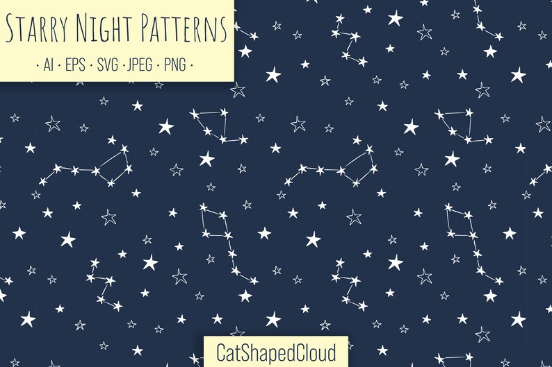 Stars Celestial Seamless Pattern Set, Commercial Use, Hand Drawn ...