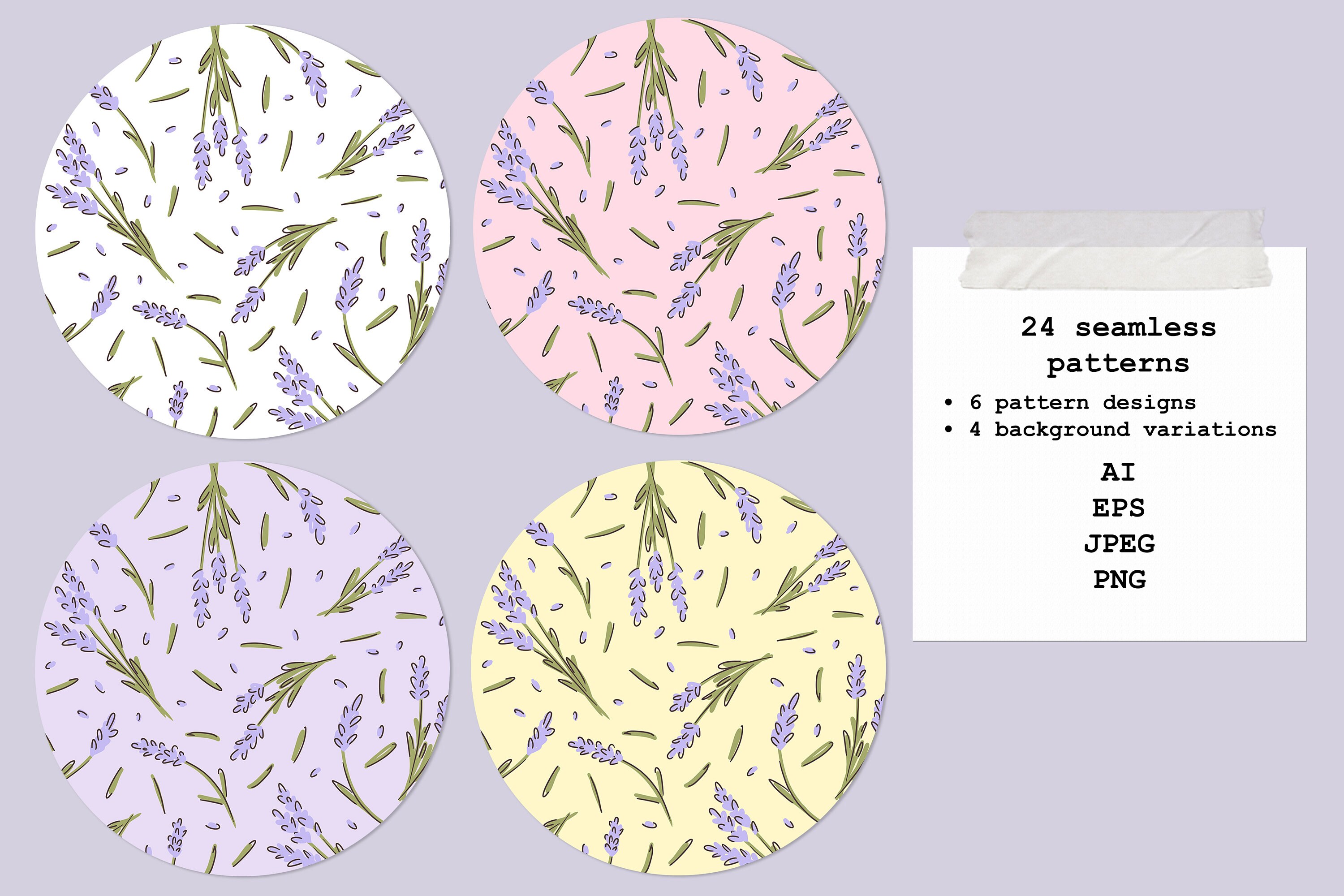 Lavender Flower Set Digital Paper Childish Seamless - Etsy