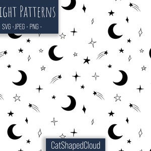 Stars Celestial Seamless Pattern Set, Commercial Use, Hand Drawn ...