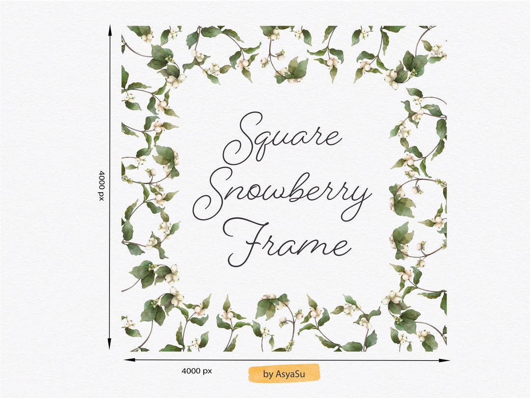 Snowberry Botanical Watercolor Square Frame PNG File Floral - Etsy