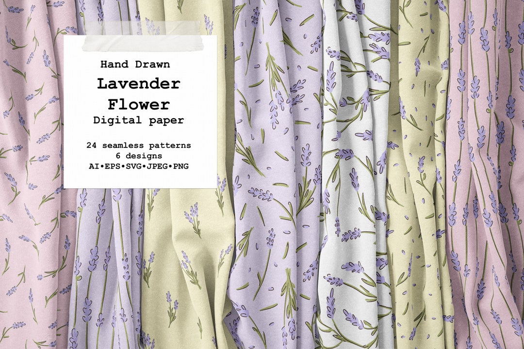 Lavender Flower Set Digital Paper, Childish, Seamless Patterns ...