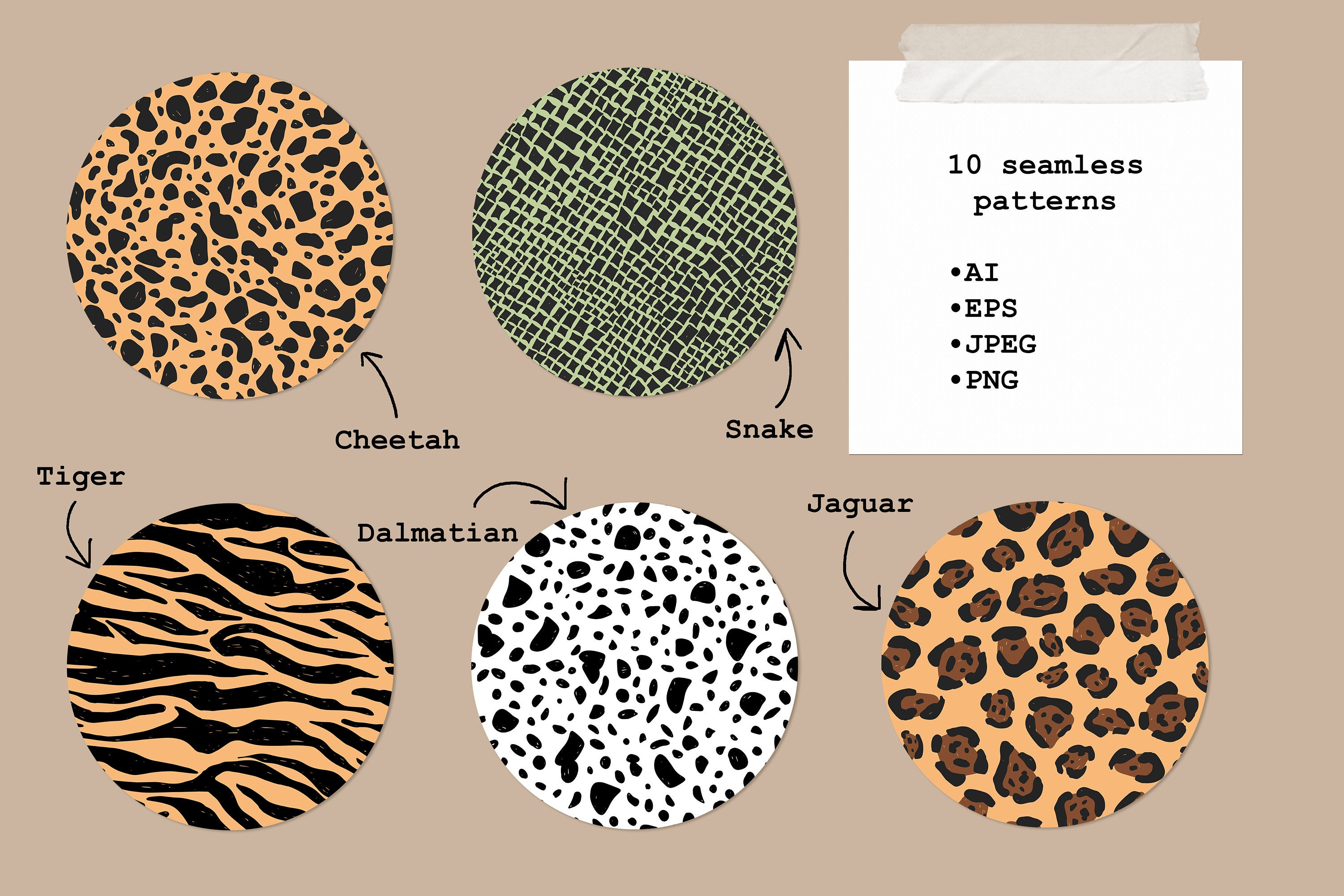Animal Print Set Digital Paper, Safari Animals Skin Background ...