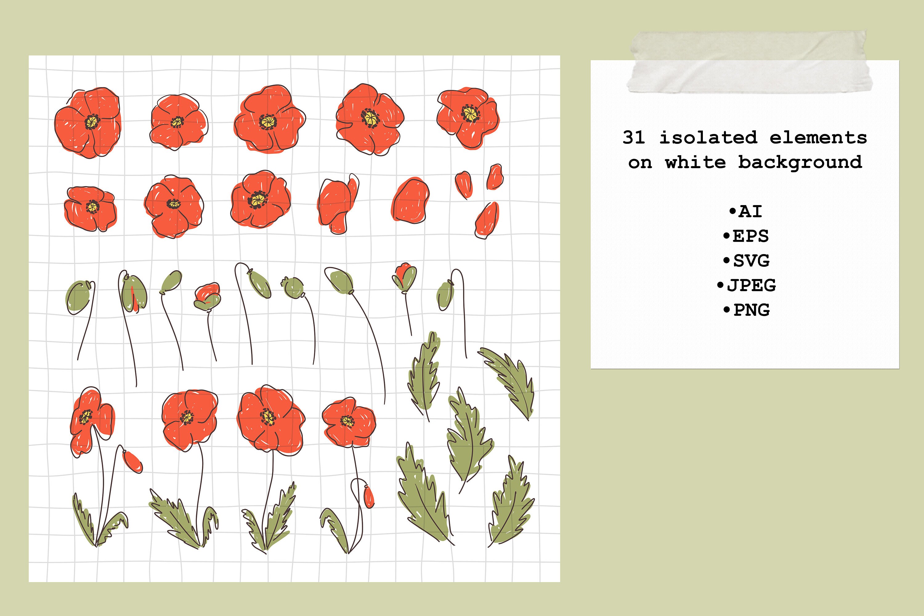 Childish Flower Vector Clipart Set, 100+ Elements, Lavender, Dandelion ...