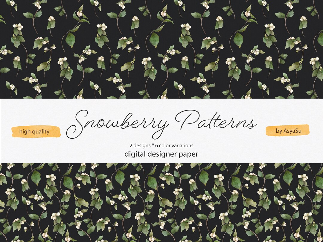 Snowberry Botanical Watercolor Seamless Patterns, Digital Paper PNG ...