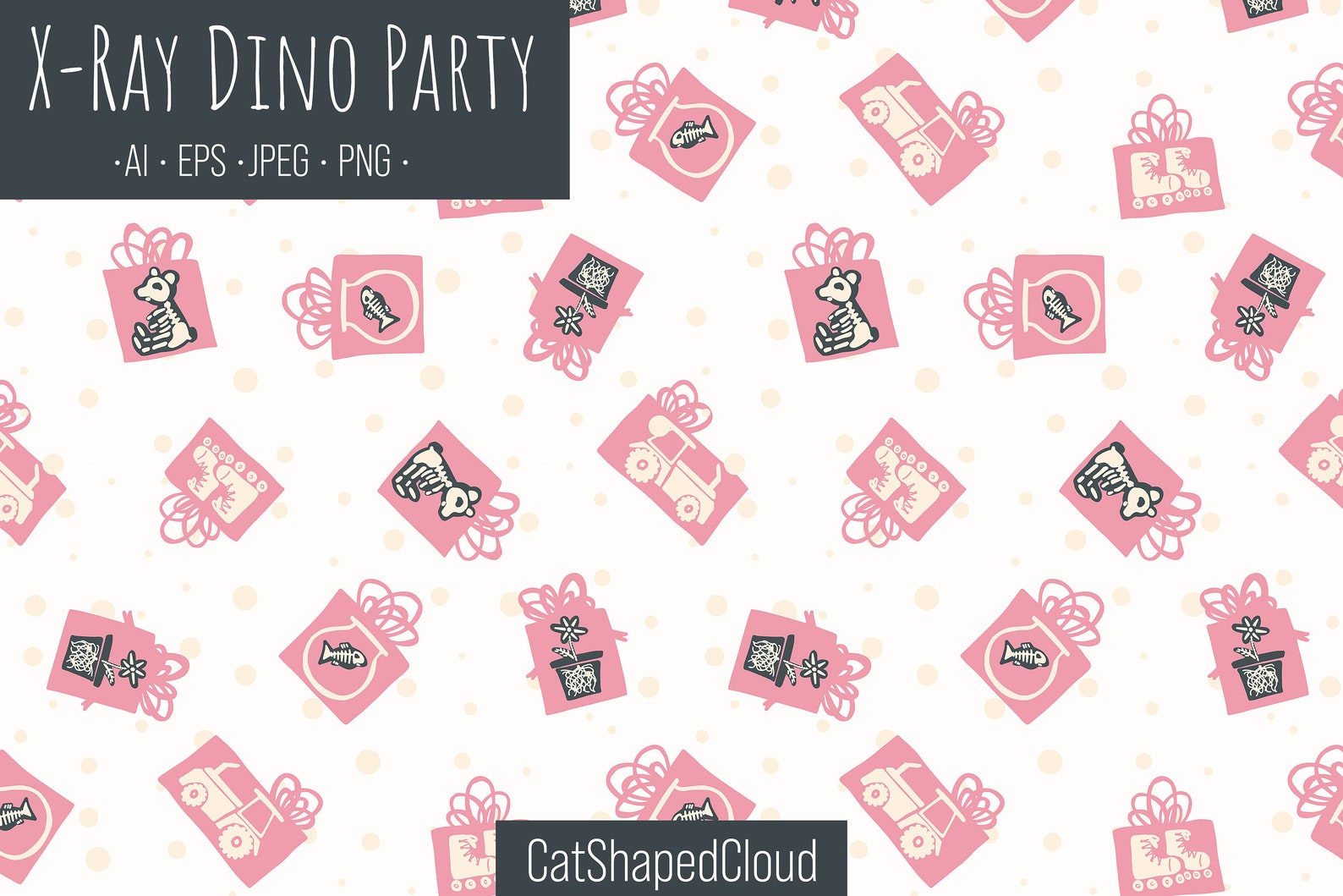 X-ray Dino Party Set Digital Paper Birthday Hand Drawn - Etsy