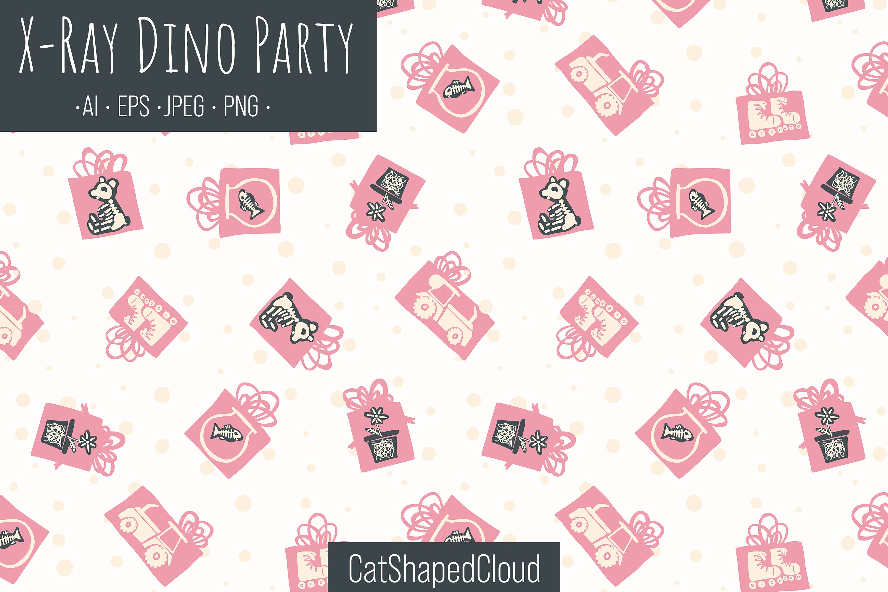 X-ray Dino Party Set Digital Paper Birthday Hand Drawn - Etsy