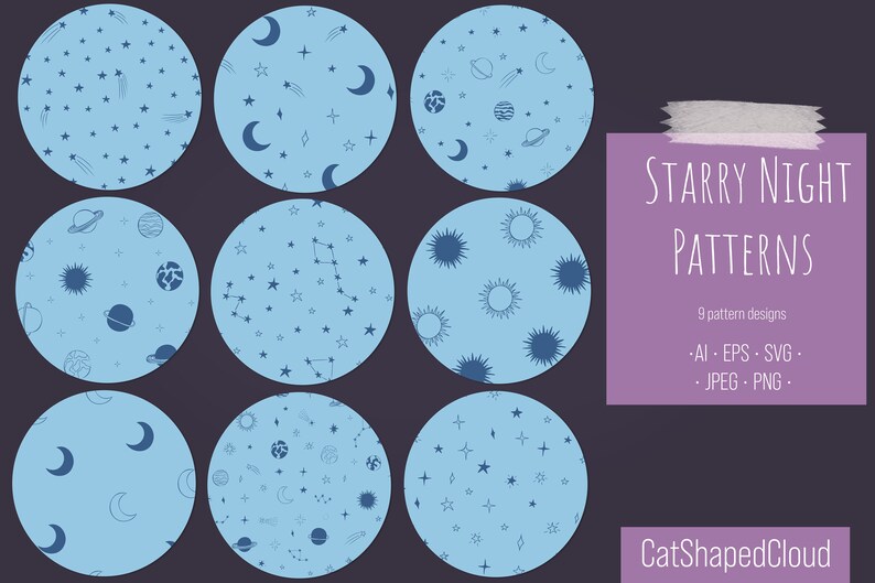 Stars Celestial Seamless Pattern Set in Pink and Blue, Space Patterns ...