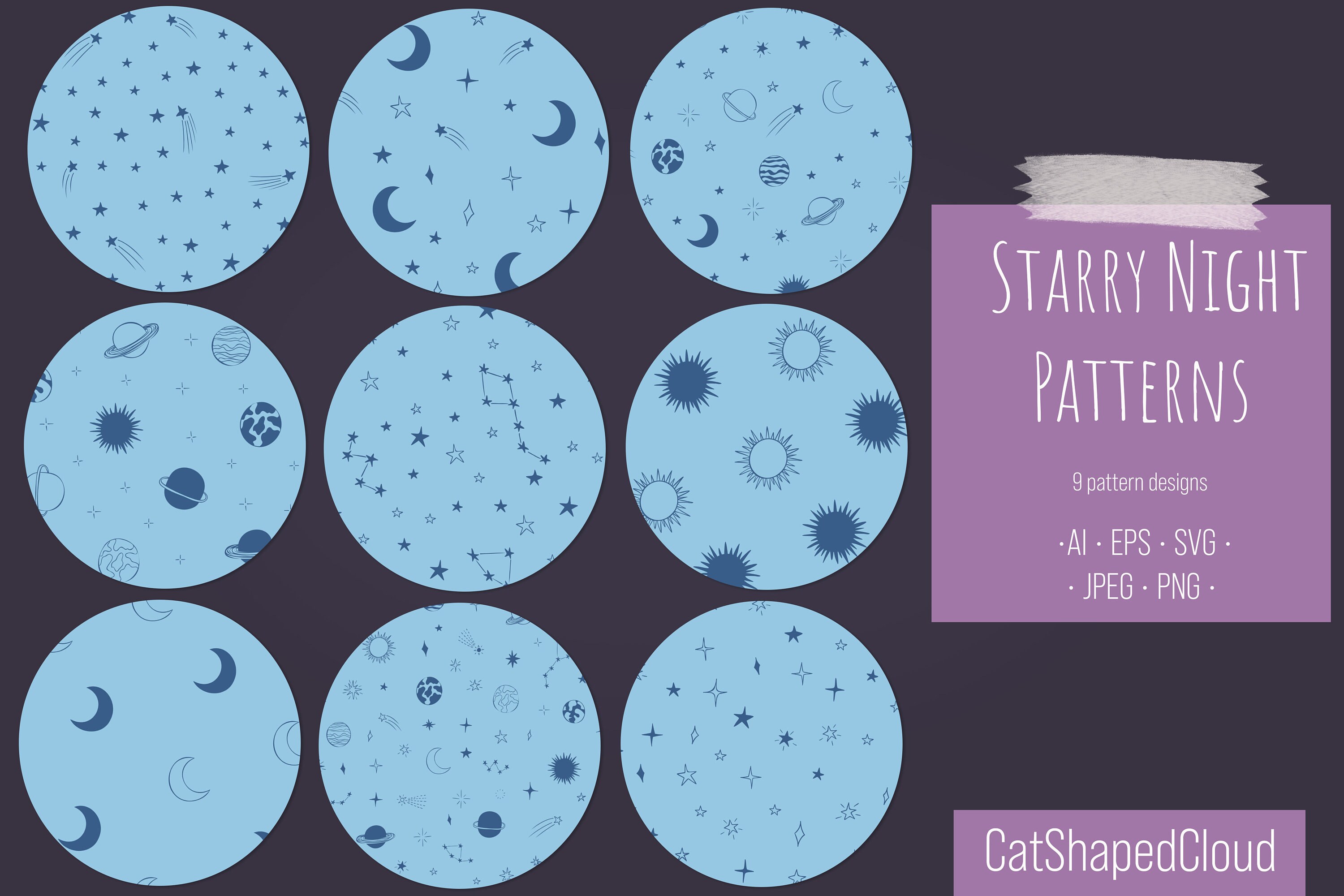 Stars Celestial Seamless Pattern Set in Pink and Blue, Space Patterns ...