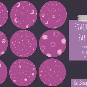 Stars Celestial Seamless Pattern Set in Pink and Blue, Space Patterns ...