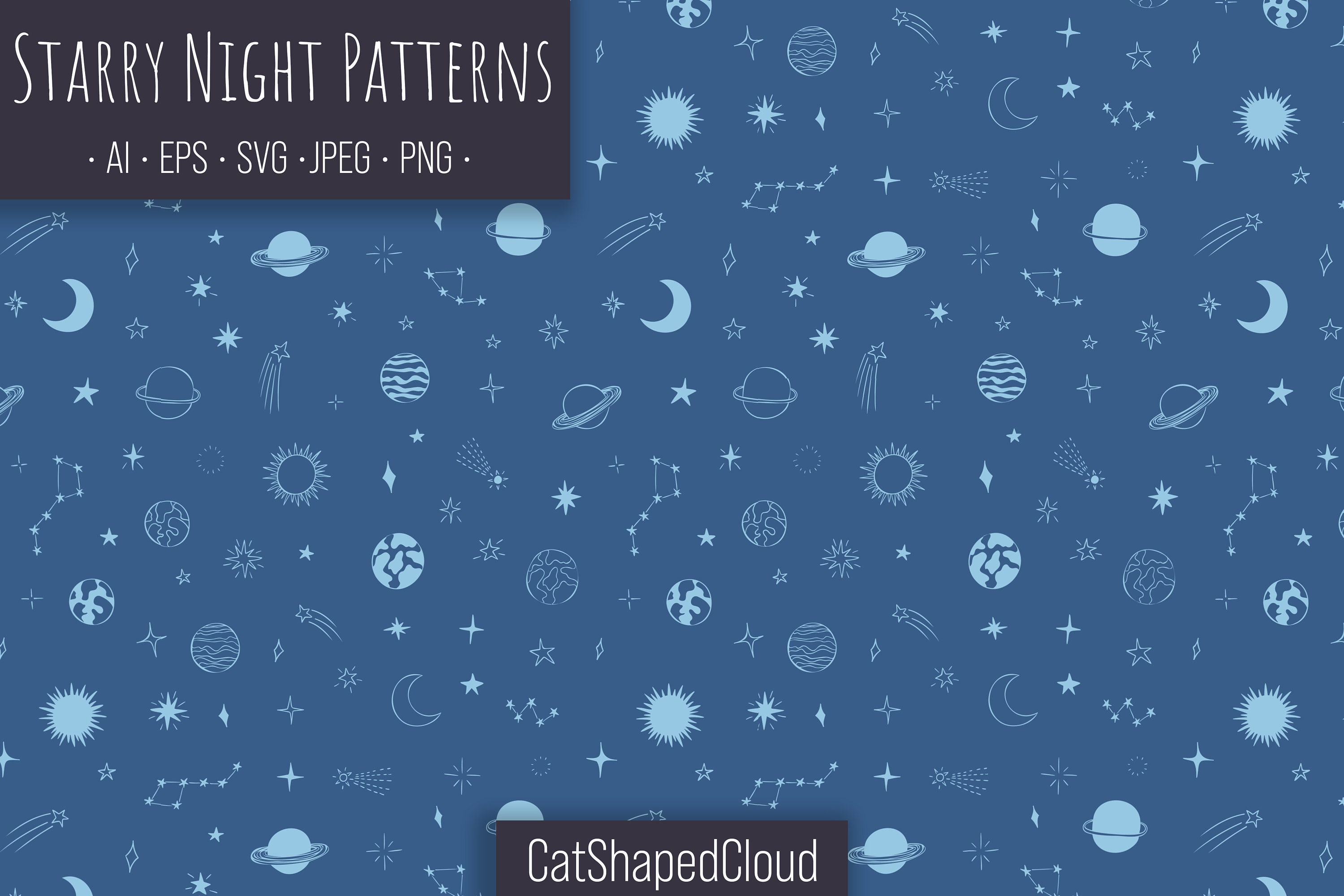 Stars Celestial Seamless Pattern Set in Pink and Blue, Space Patterns ...