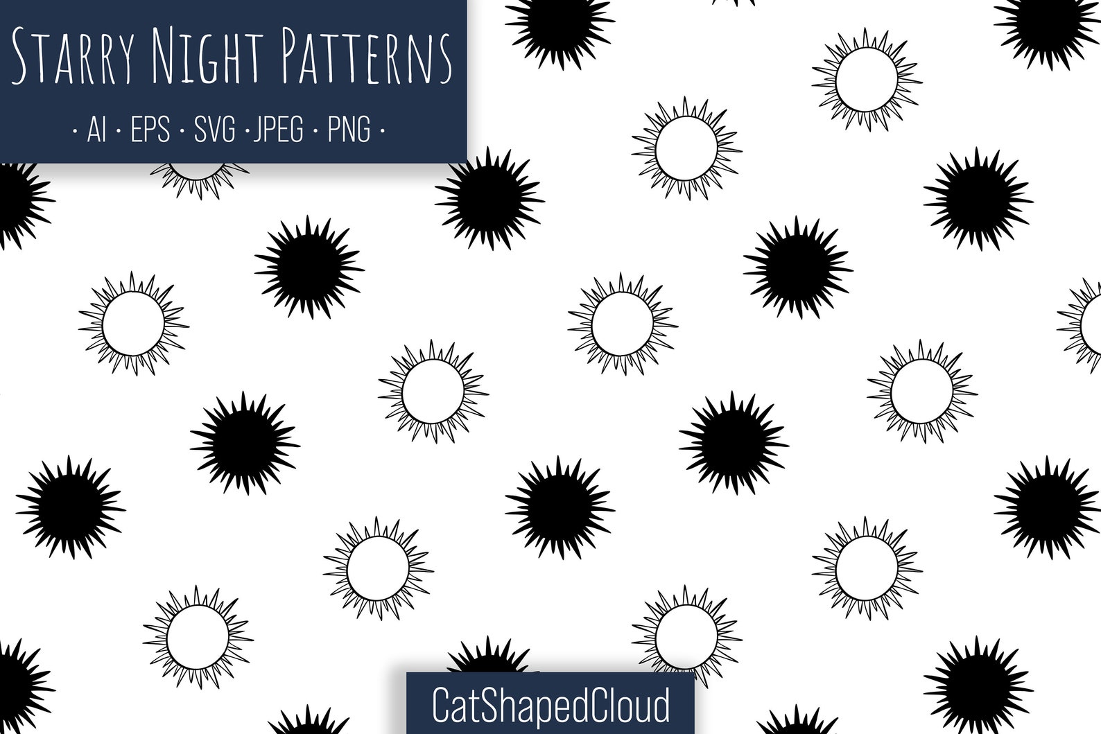 Stars Celestial Seamless Pattern Set, Commercial Use, Hand Drawn ...
