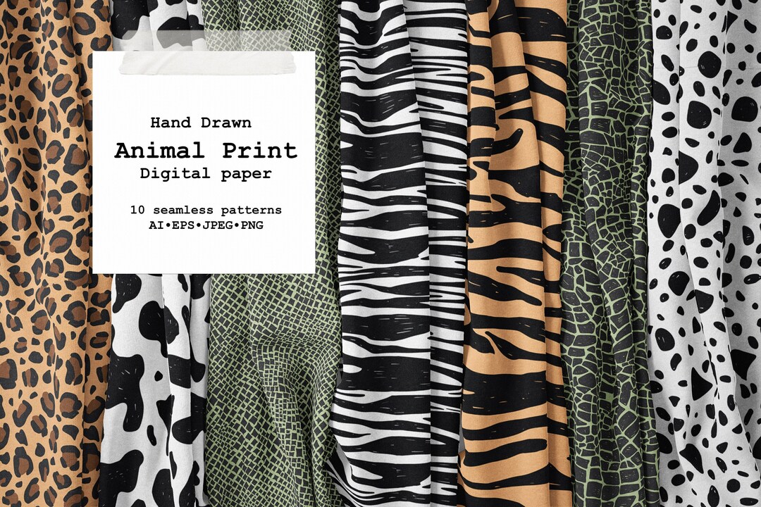 Animal Print Set Digital Paper, Safari Animals Skin Background ...