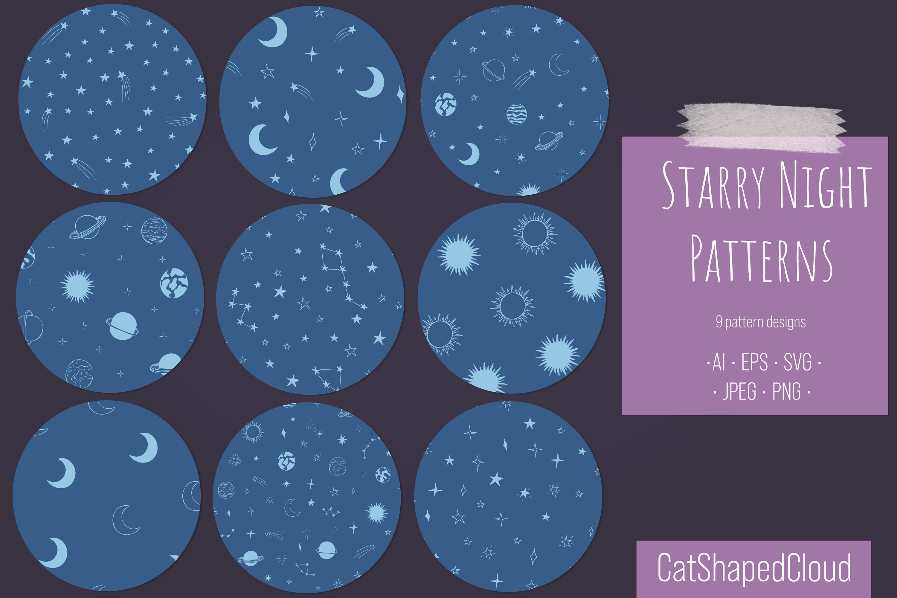 Stars Celestial Seamless Pattern Set in Pink and Blue, Space Patterns ...