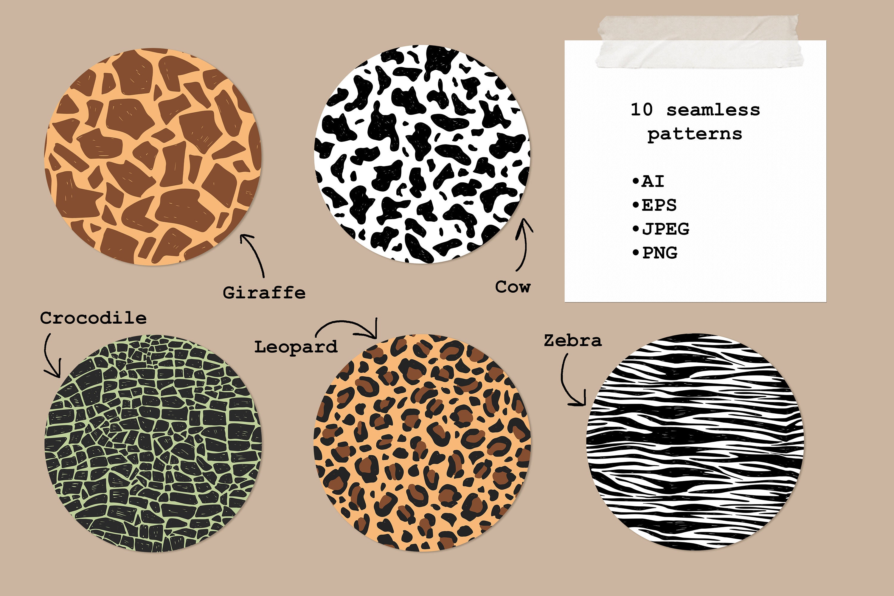 Animal Print Set Digital Paper, Safari Animals Skin Background ...