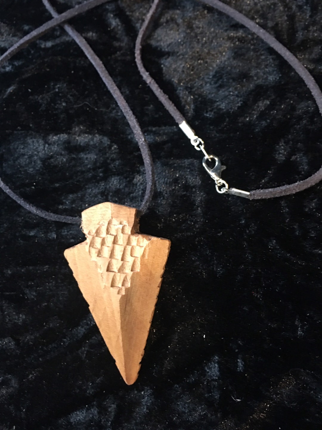 Hand crafted maple arrow head pendant on sturdy 24 inch leather cord ...