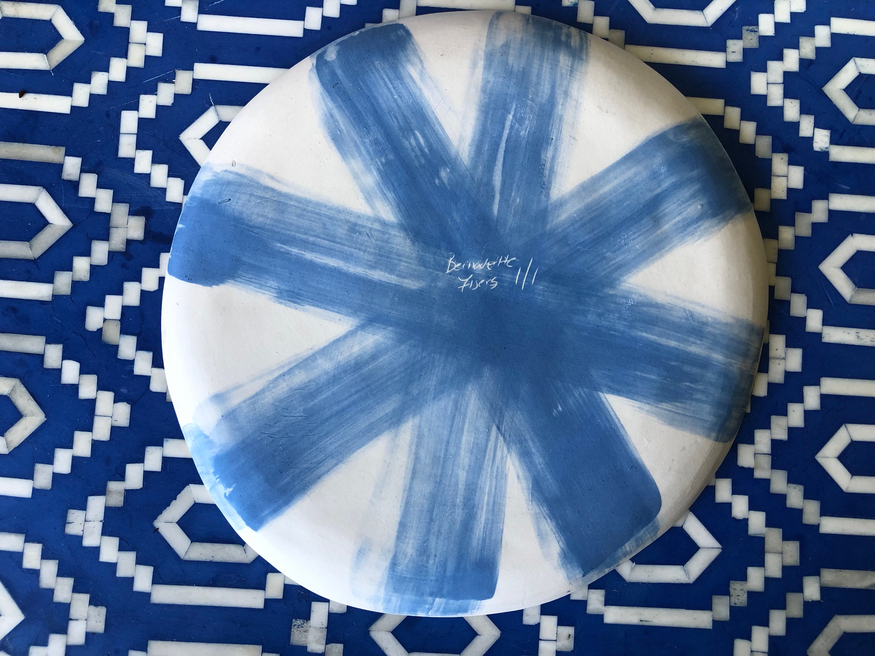 Australian Porcelain Sgraffito Plate 26cm 10inch Diam Orange and Cobalt ...