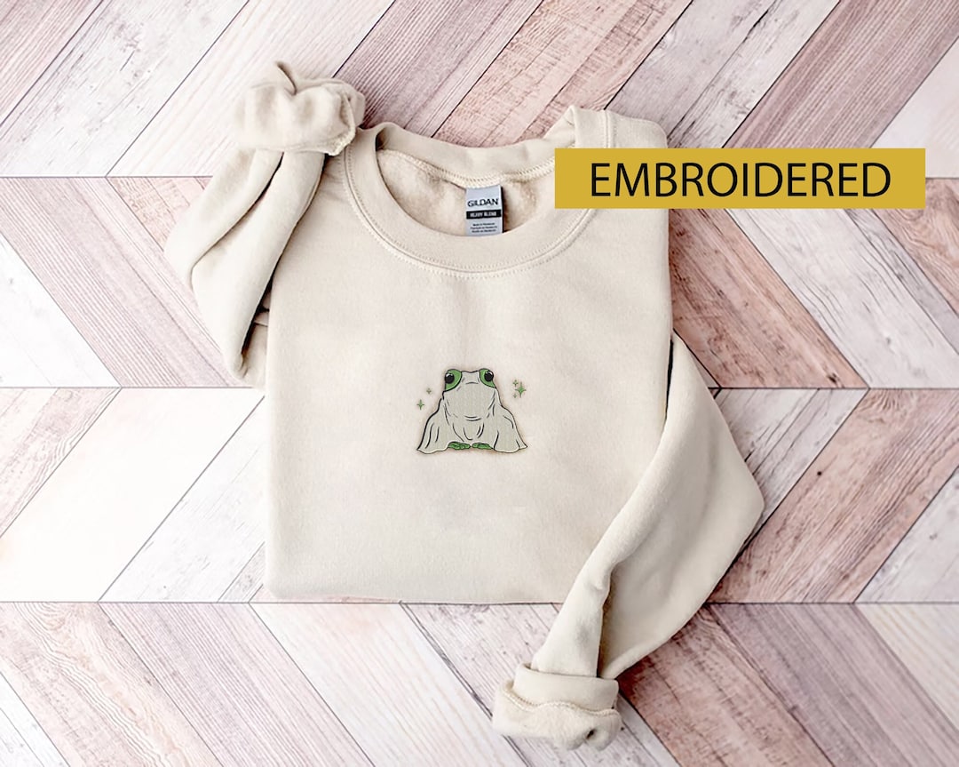Embroidered Frog Ghost Sweatshirt Halloween Frog Crewneck Cute Fall ...