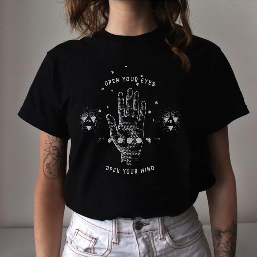 Open Your Mind T-shirt - Celestial Sacred Geometry Tee - Moon Phases ...