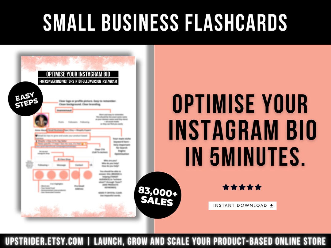 Instagram Account Optimisation Small Business Flashcard How - Etsy