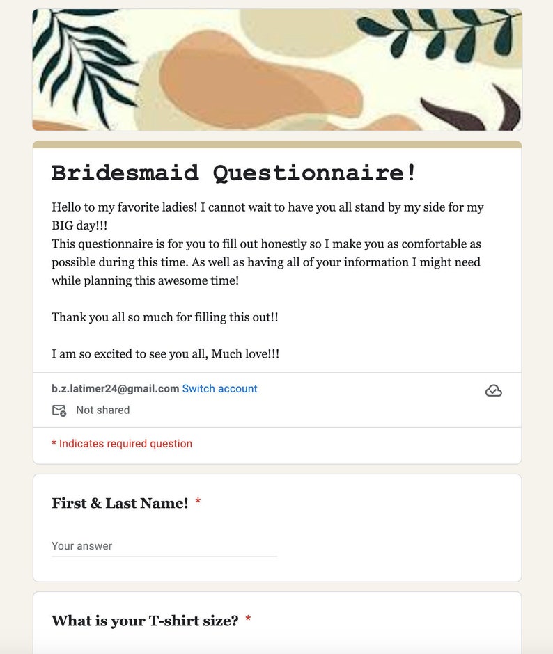 EDITABLE Bridesmaid Questionnaire! - Etsy